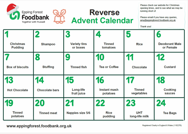 Reverse Advent Calendar 2025 | Epping Forest Foodbank